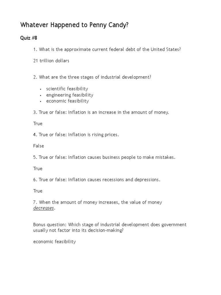 Penny Candy Quiz #8 With Answers | PDF