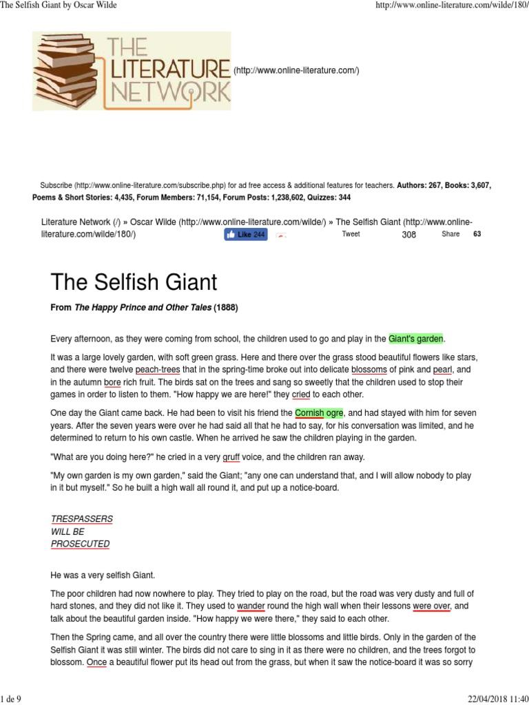 03.03.04-The Selfish Giant by Oscar Wilde | PDF | The Happy Prince And ...