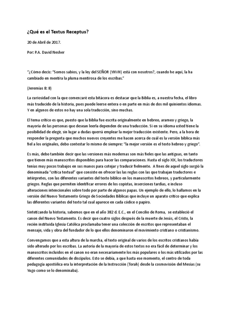 ¿Qué Es El Textus Receptus y Textus Criticus | PDF | Nuevo Testamento ...