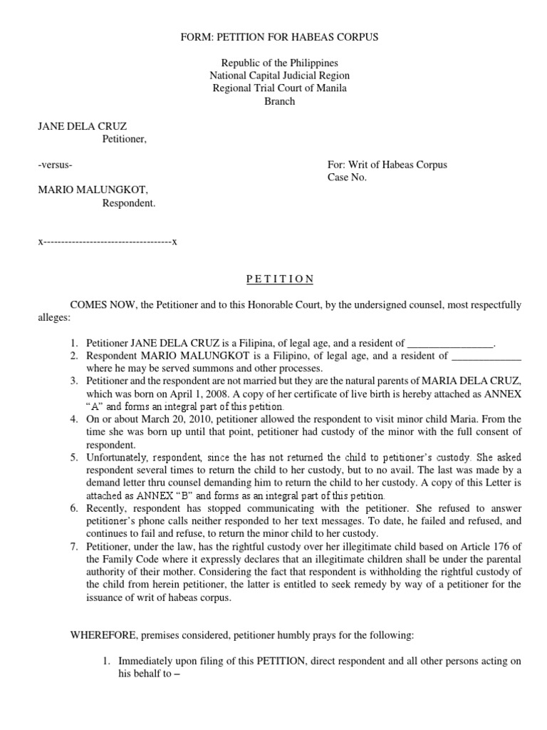 Writ of Habeas Corpus | Habeas Corpus | Child Custody | Free 30-day Trial | Scribd