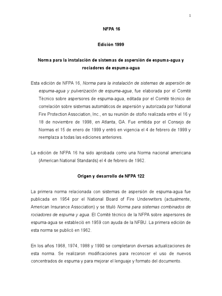 Nfpa 16 Sist Aspersion Espuma Agua | PDF | Bomba | Agua
