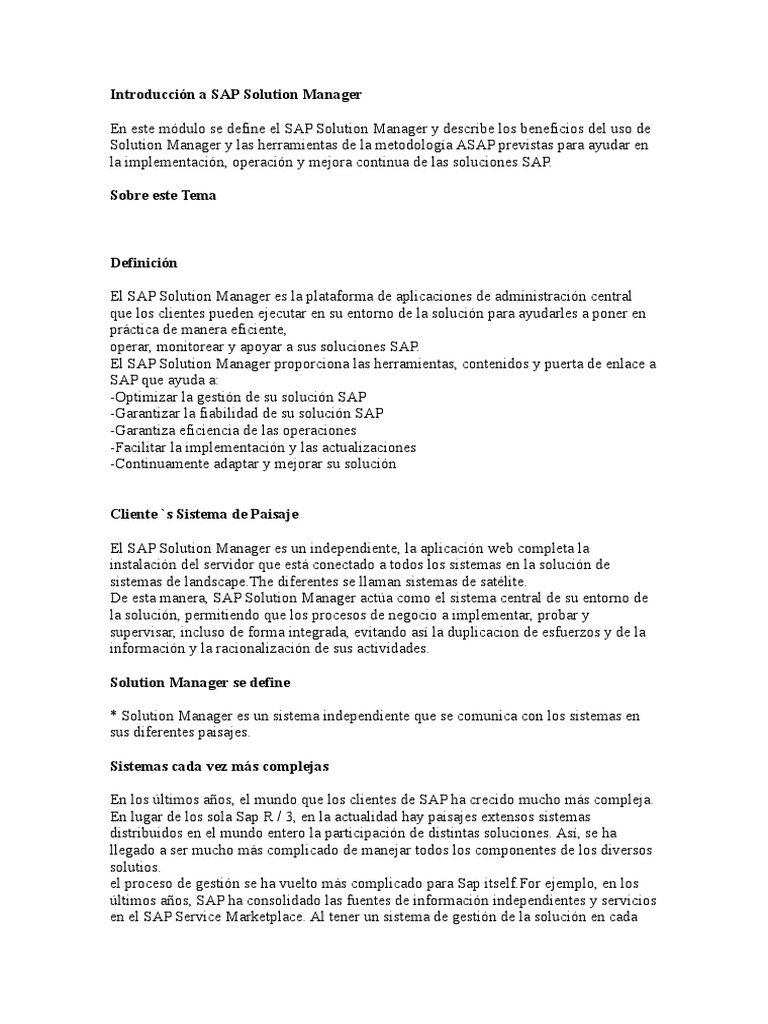 Introducción a SAP Solution Manager | PDF | Sap Se | Mesa de ayuda