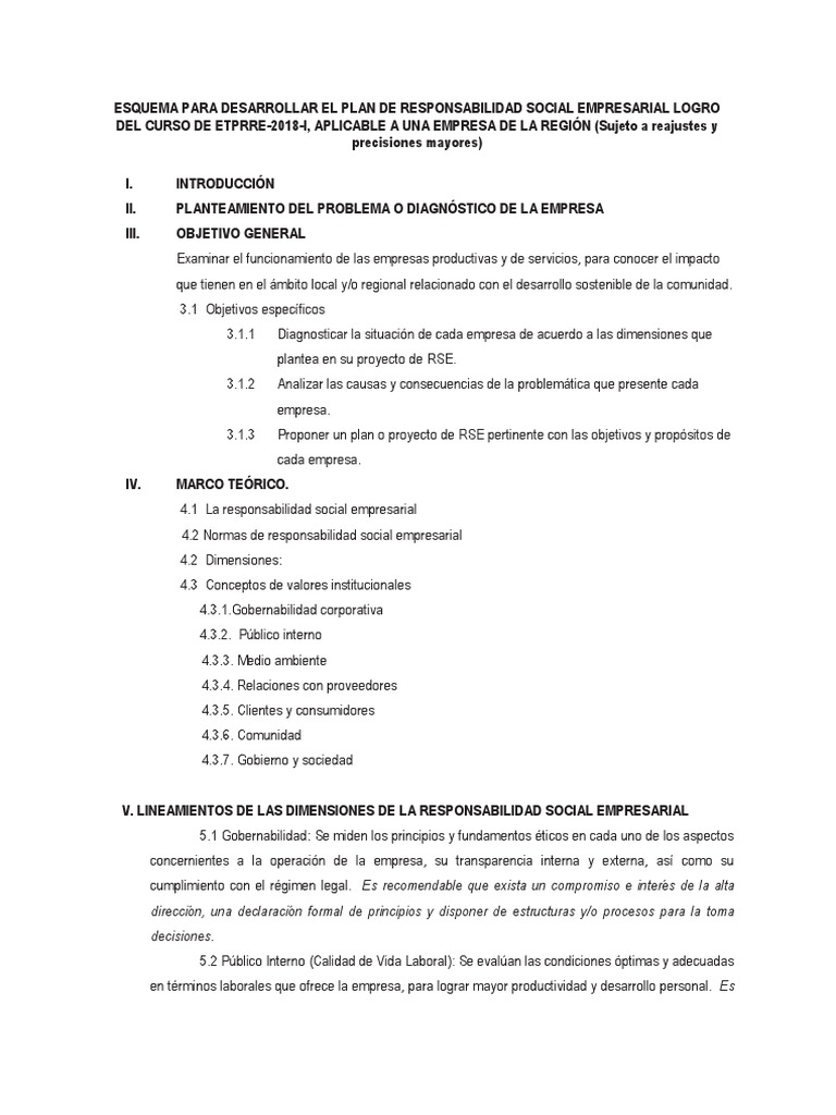 Esquema de Plan de RSE para Empresas | PDF | Responsabilidad social ...