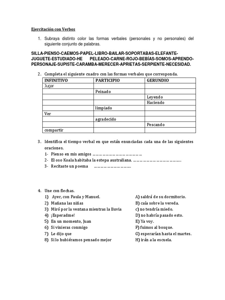 Ejercicios de Verbos para Estudiantes | PDF | Verbo | Lingüística