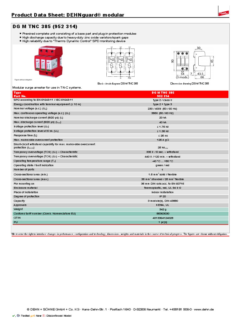 Dehn Ac SPD 952314 | PDF | Alternating Current | Electrical Components