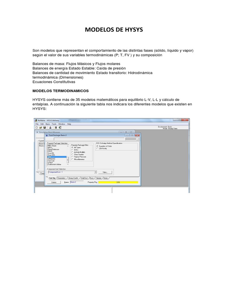 Modelos de Hysys | PDF | Equilibrio químico | Mecánica de Medios Continuos