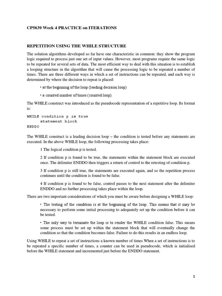 CP5639 Week 4 PRACTICE On ITERATIONS | PDF | Control Flow | Algorithms