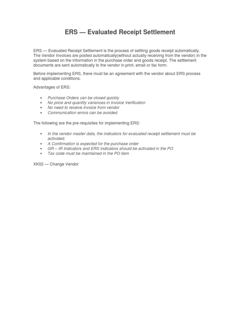 ERS - Evaluated Receipt Settlement | PDF | Invoice | Receipt