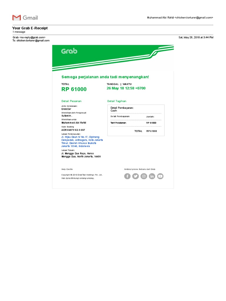 Gmail - Your Grab E-Receipt 2 PDF | PDF