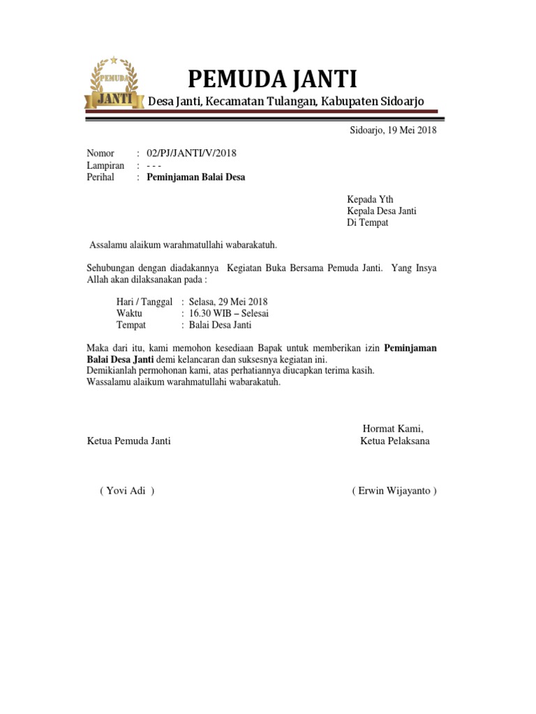 Surat Peminjaman Balai Desa | PDF