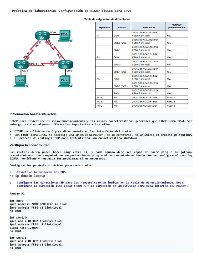 Configuración de EIGRP Básico para IPv6 | PDF | Enrutador (Computación) | Yo Pv6