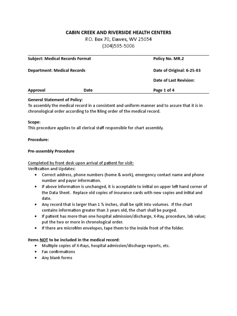 Medical Records Assembly Policy: Guidelines for Organizing Patient ...