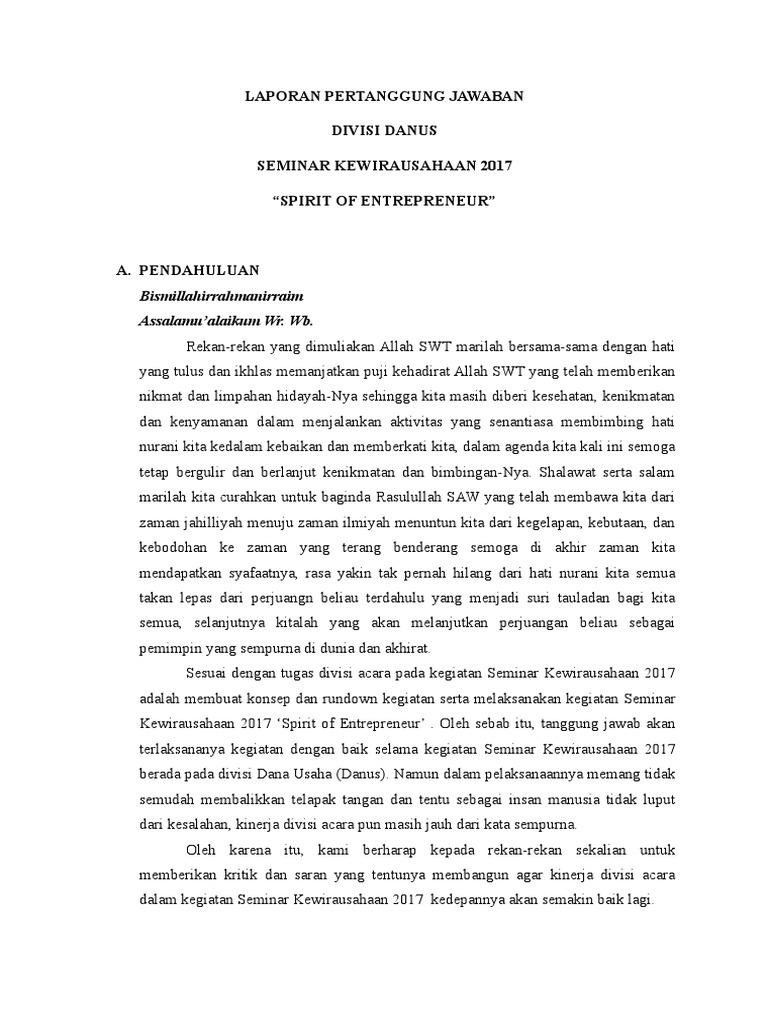 LPJ Divisi Danus Seminar Kewirausahaan - Soe | PDF