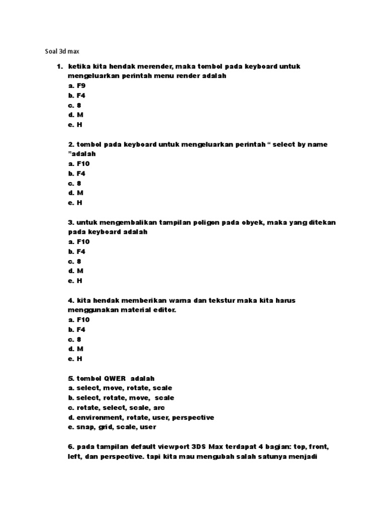 Soal 3d Max | PDF | Metode & Bahan Ajar