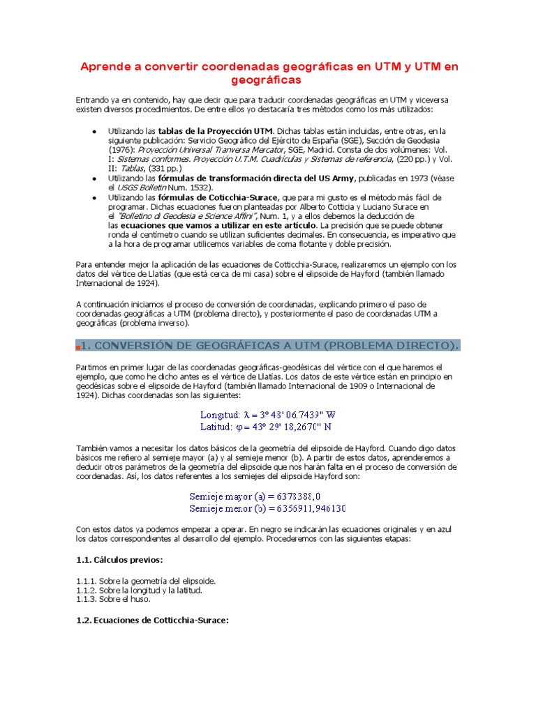 Aprende A Convertir Coordenadas Geográficas en UTM y UTM en Geográficas | PDF | Longitud ...