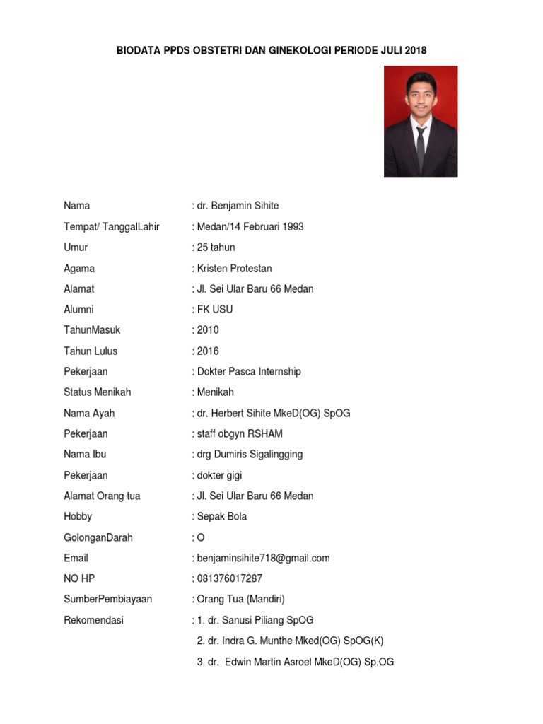 Biodata Dr. Benjamin Sihite, SpOG | PDF