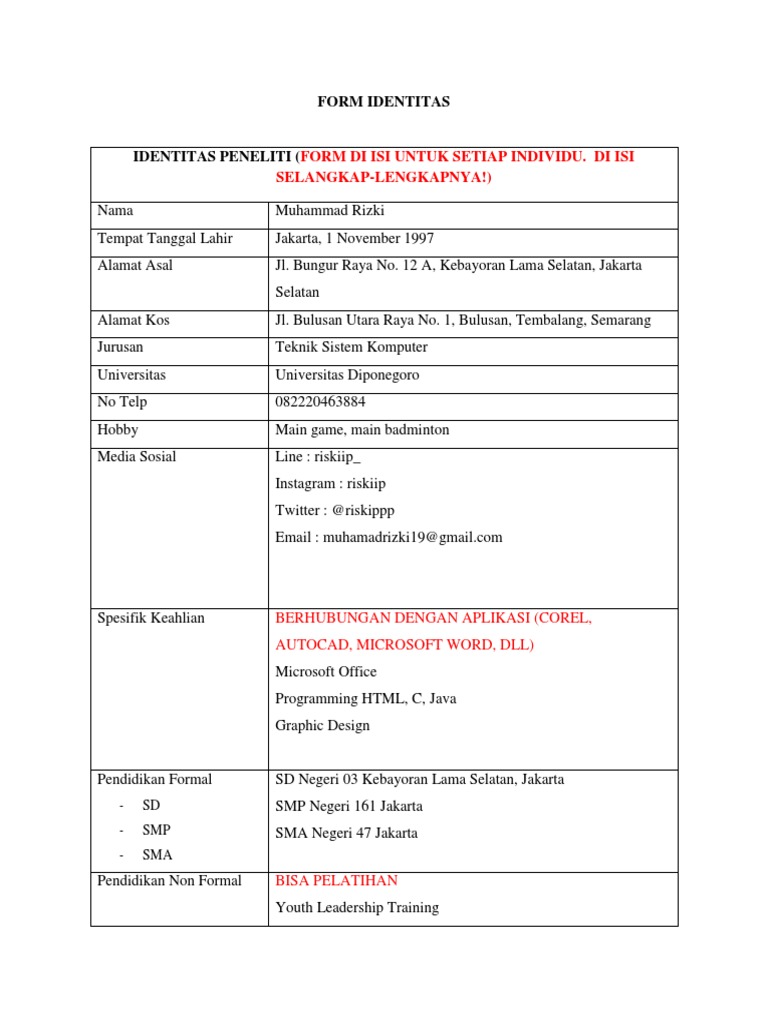 Form Identitas | PDF