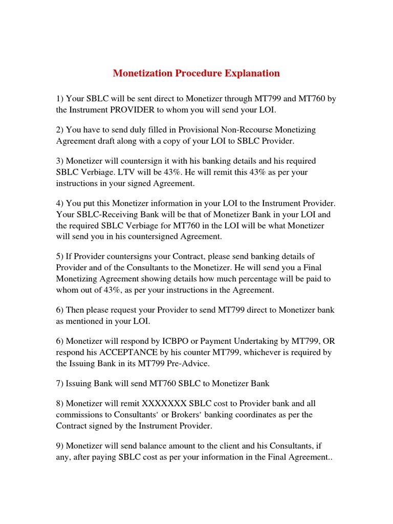 Monetization Procedure Explanation | PDF