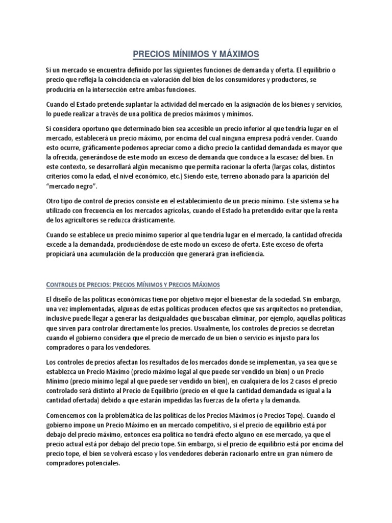 Precios Mínimos y Máximos | PDF | Oferta (economía) | Mercado (economía)