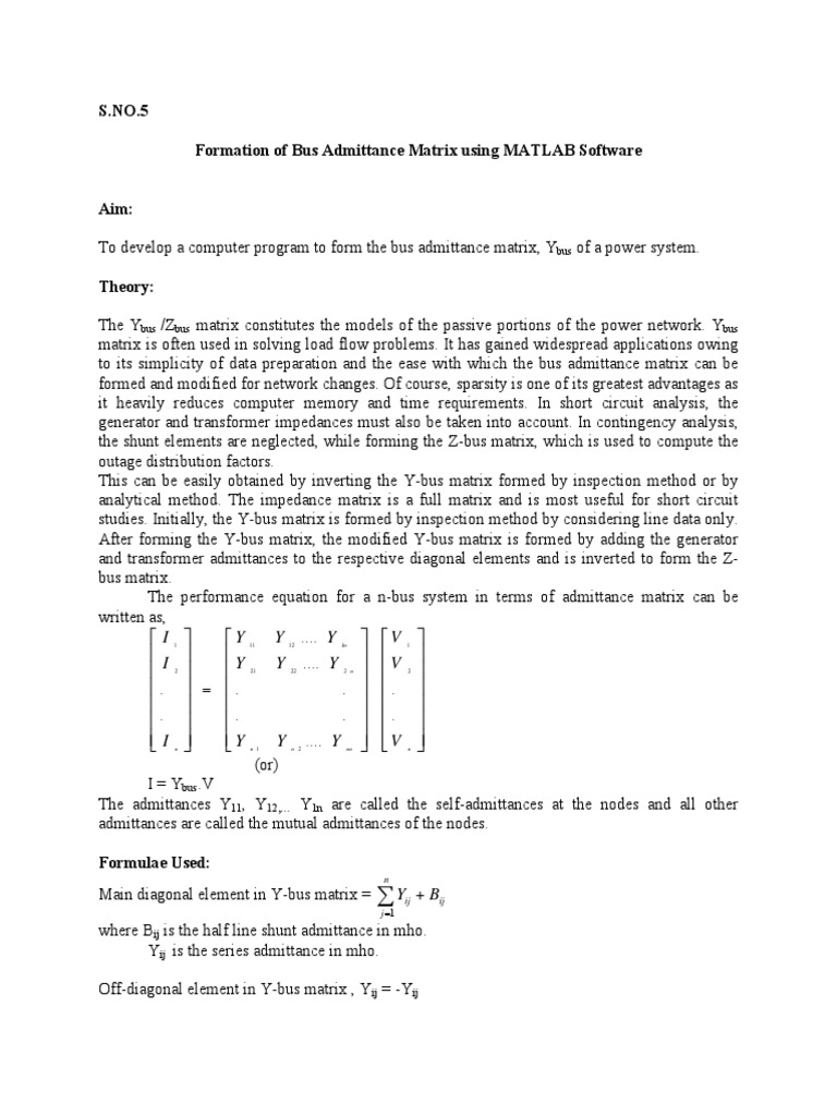 Y-Bus Matrix Formation Using MATLAB | PDF | Matrix (Mathematics ...