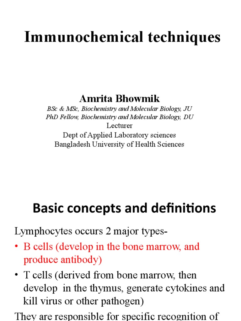 Immunochemical Techniques: Amrita Bhowmik | PDF | Elisa | Immunoassay