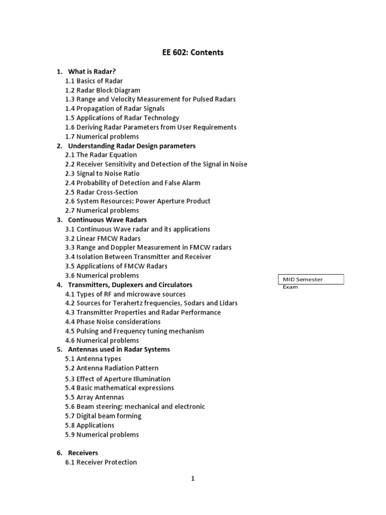 EE602 Radar Notes-1 | PDF | Radar | Antenna (Radio)