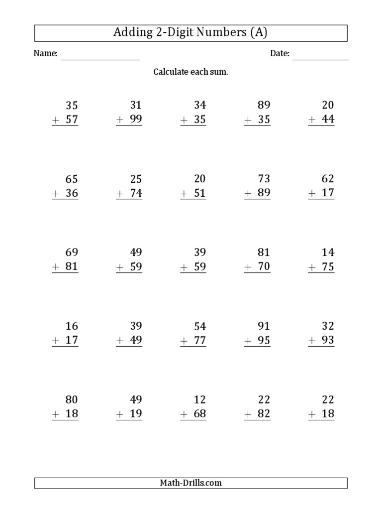 Addition 2digit Someregrouping 001 | PDF