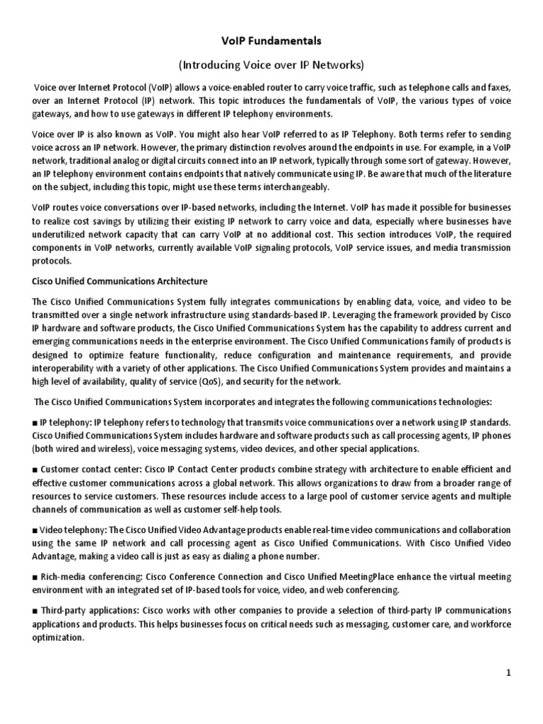 (Introducing Voice Over Ip Networks) : Voip Fundamentals | PDF | Voice Over Ip | Telephony