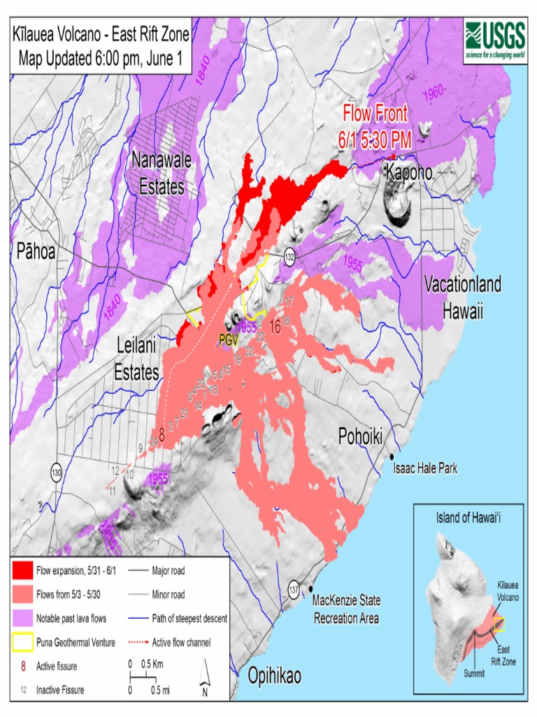 Kilauea Lower East Rift Zone Fissures and Flows, June 1 | Volcanology ...