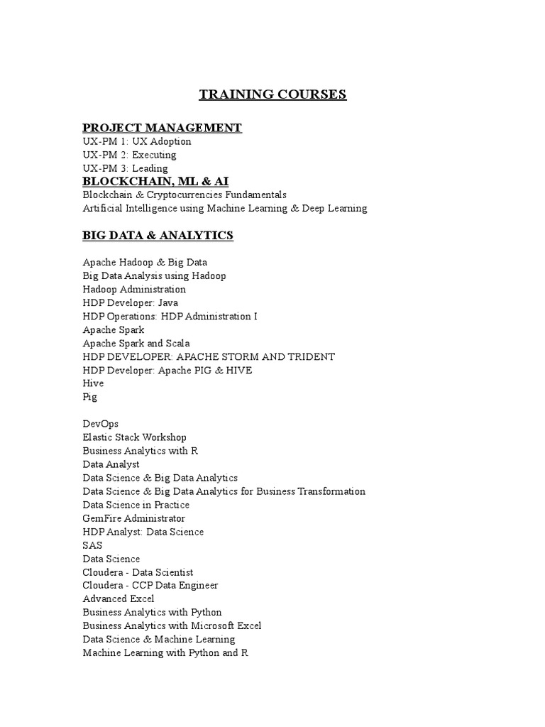 Training Courses: Project Management | PDF | Apache Hadoop | Java (Programming Language)