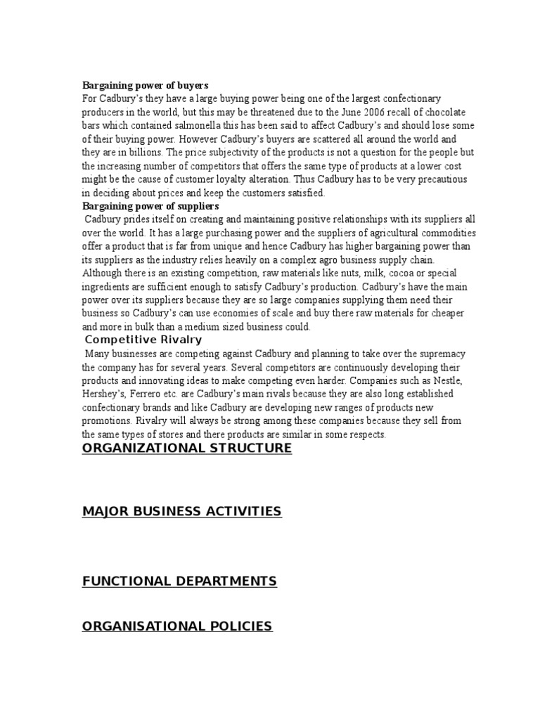 Bargaining Power of Buyers: Organizational Structure | PDF | Chocolate ...