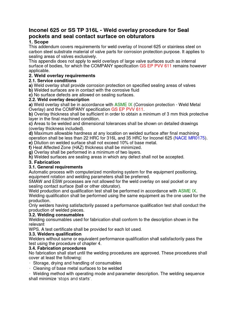 Weld Overlay Procedure For Inconel | PDF | Welding | Construction