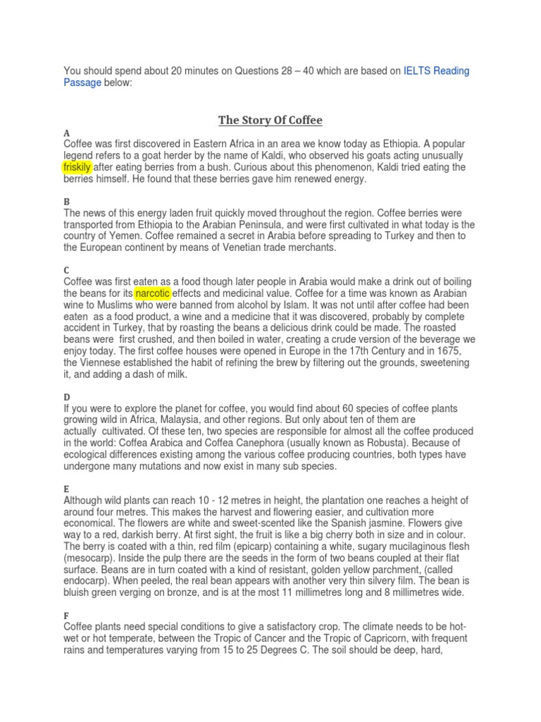 The Story of Coffee: IELTS Reading Passage | PDF | Coffee ...