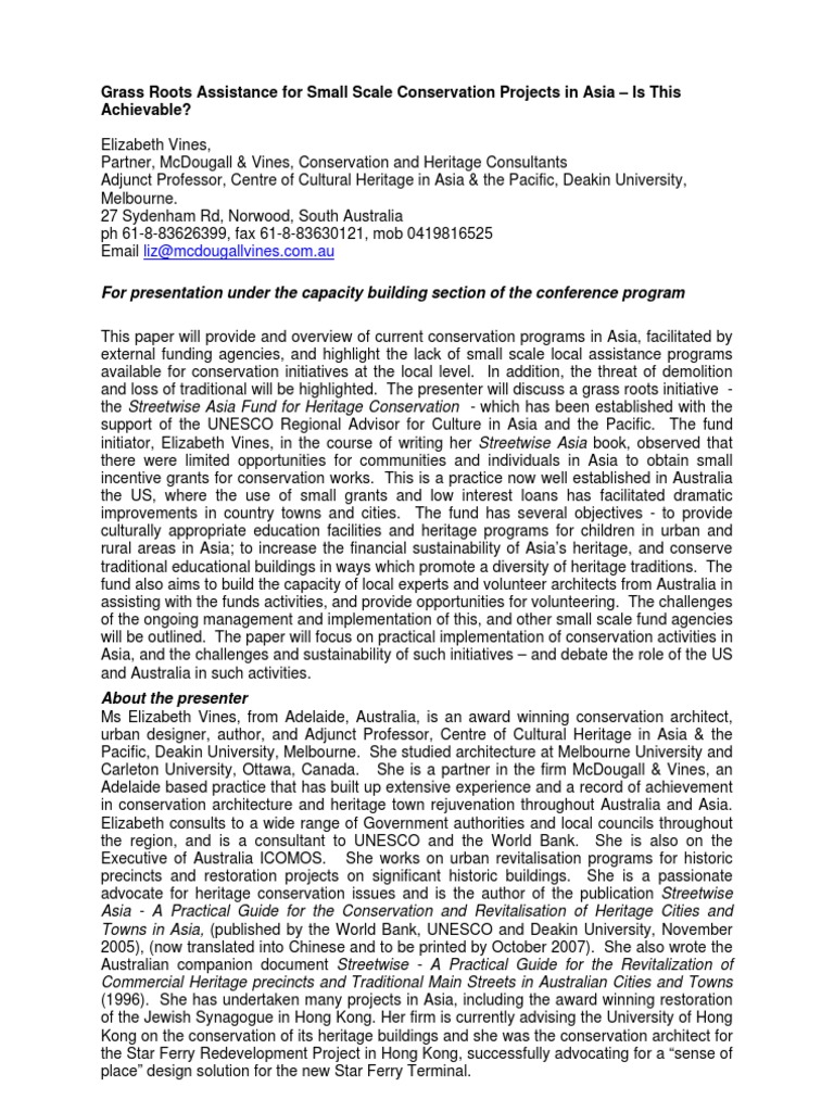 Grass Roots Assistance For Small Scale Conservation Projects in Asia - Is This Achievable | PDF ...
