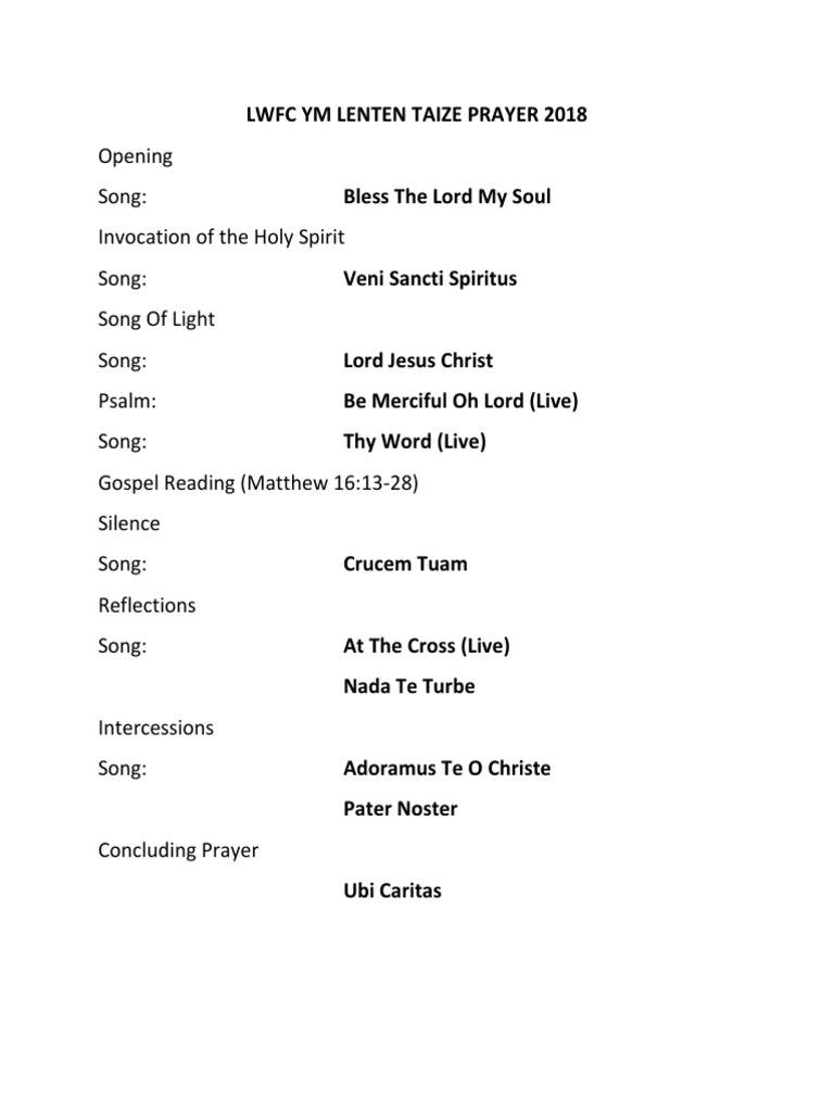 LWFC Ym Lenten Taize Prayer 2018 | PDF