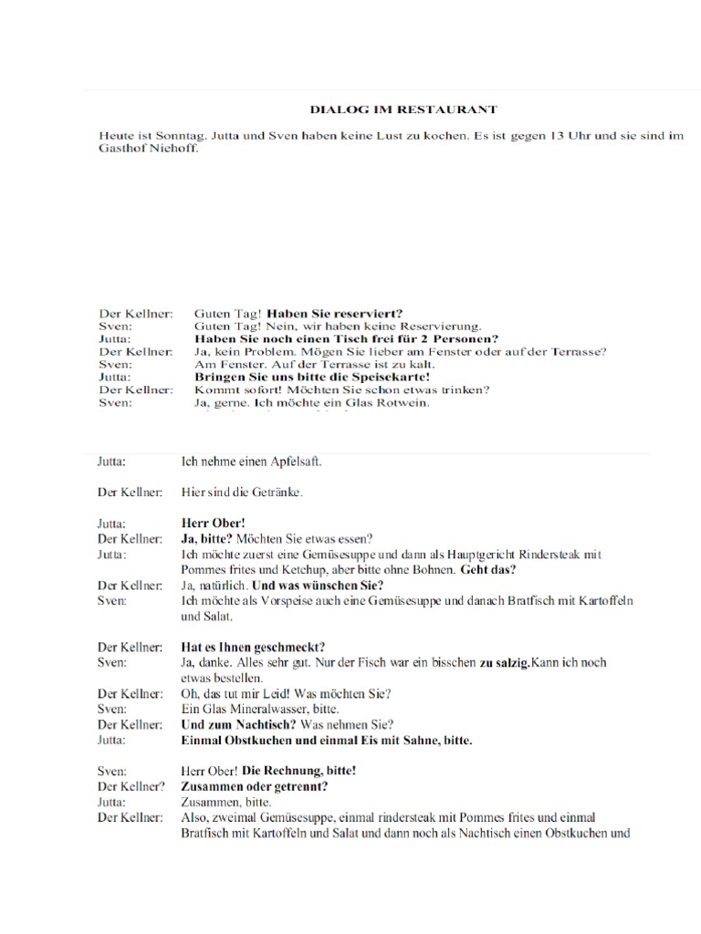 Dialog Im Restaurant | PDF