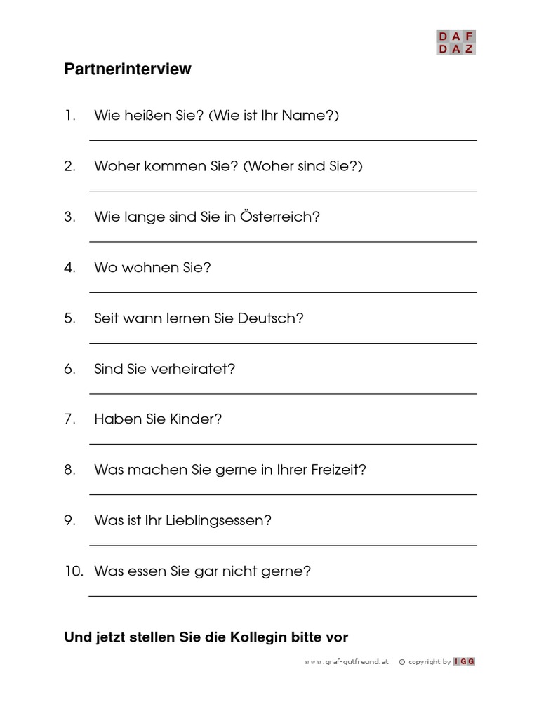 Kennen Lernen Partnerinterview PDF | PDF