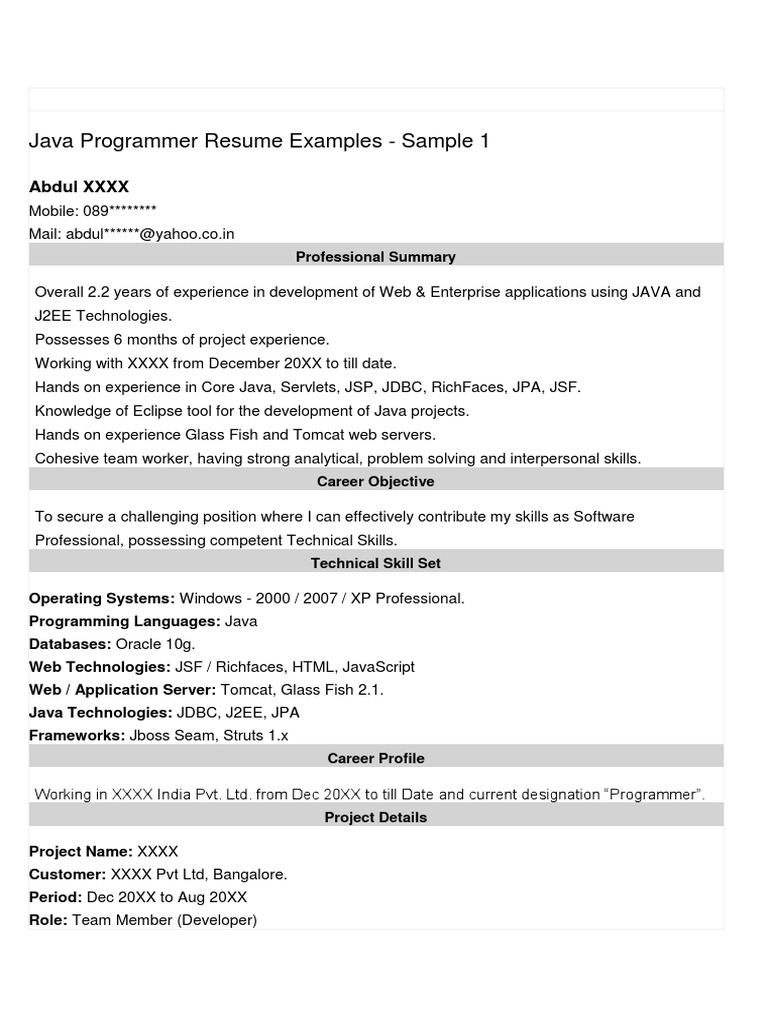 Java Programmer Resume Examples - Sample 1: Abdul XXXX | PDF | Java ...