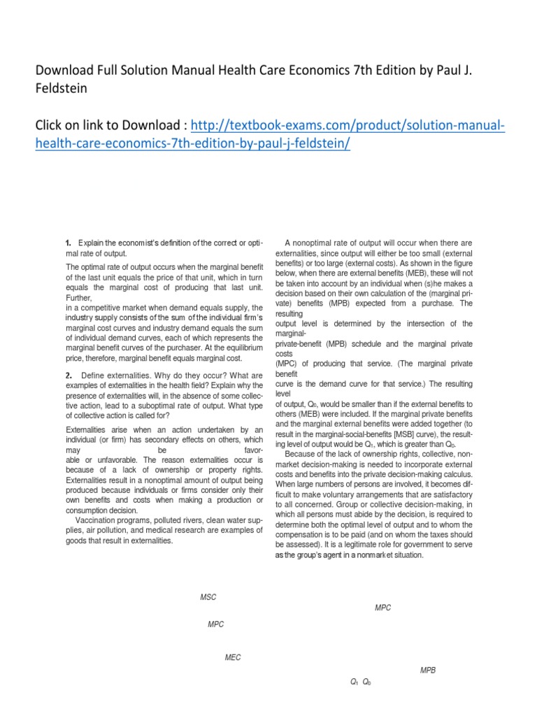 Solution Manual Health Care Economics 7th Edition by Paul J. Feldstein ...