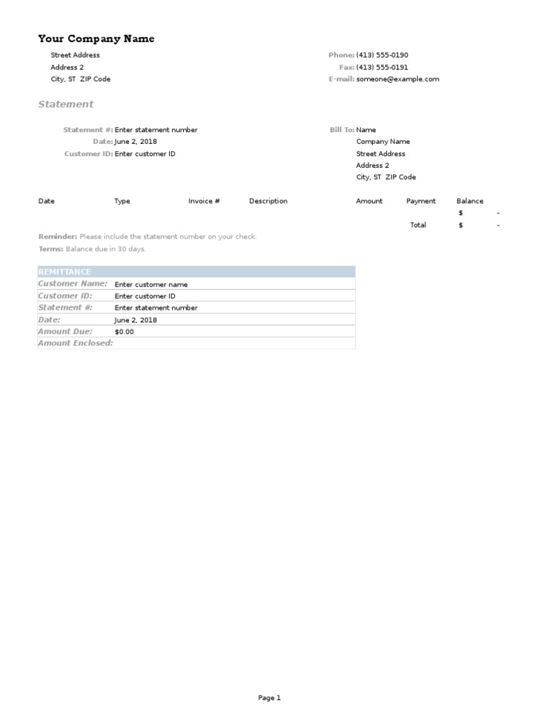 Billing Statement Summary Template | PDF
