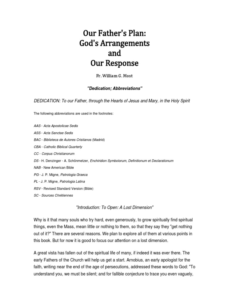 Our Father's Plan: God's Arrangements and Our Response, Fr. William G ...
