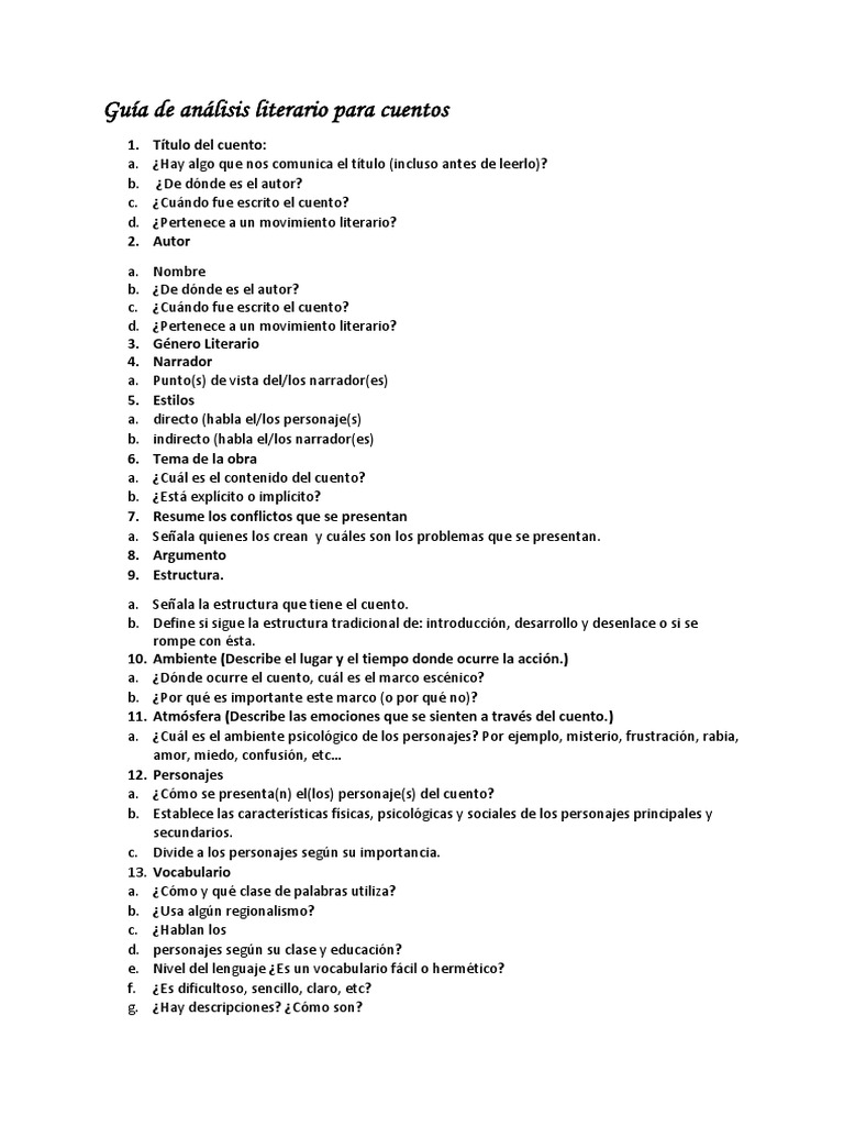 Guía de Análisis de Cuentos Literarios | PDF | Cuentos | Autor