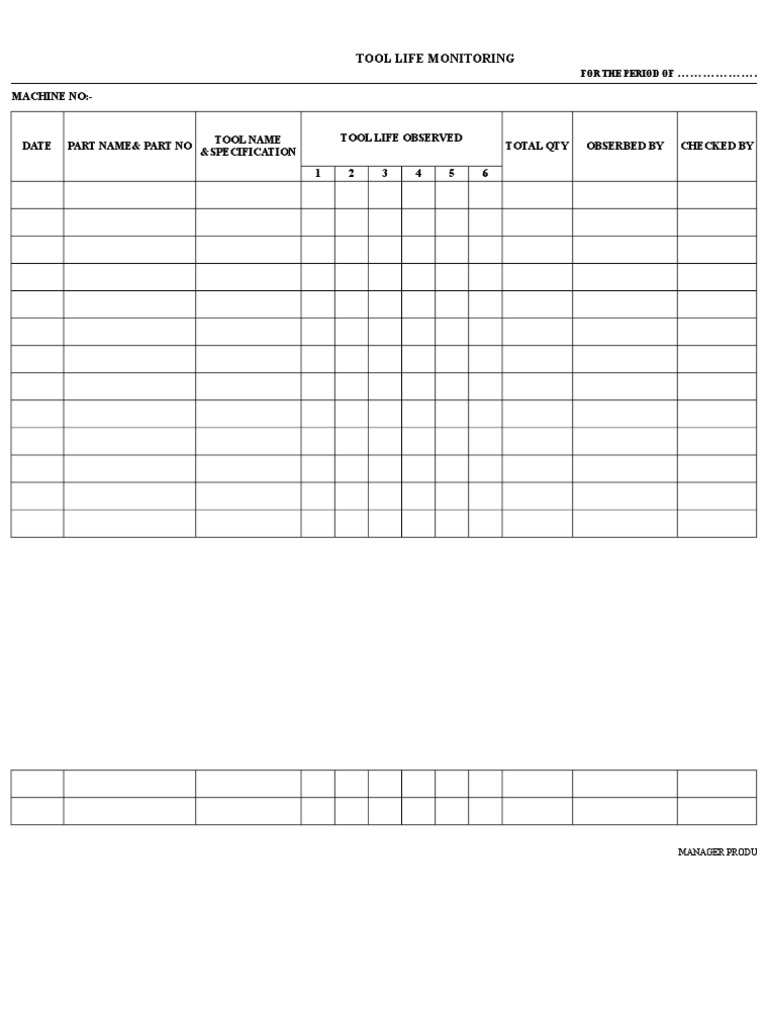 Tool Life Monitoring Report Template | PDF