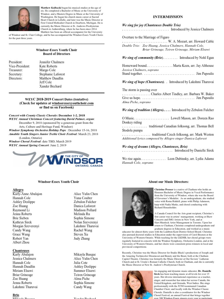 Windsor-Essex Youth Choir Events | PDF | Singing | Choir