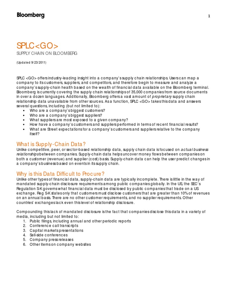Bloomberg SPLC: Supply Chain Insights | PDF | Bloomberg L.P. | Supply Chain