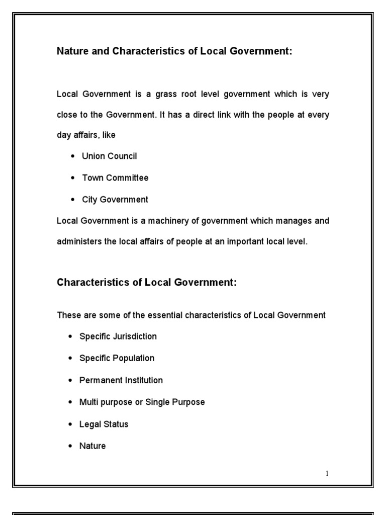 Nature and Characteristics of Local Government | PDF | Local Government ...