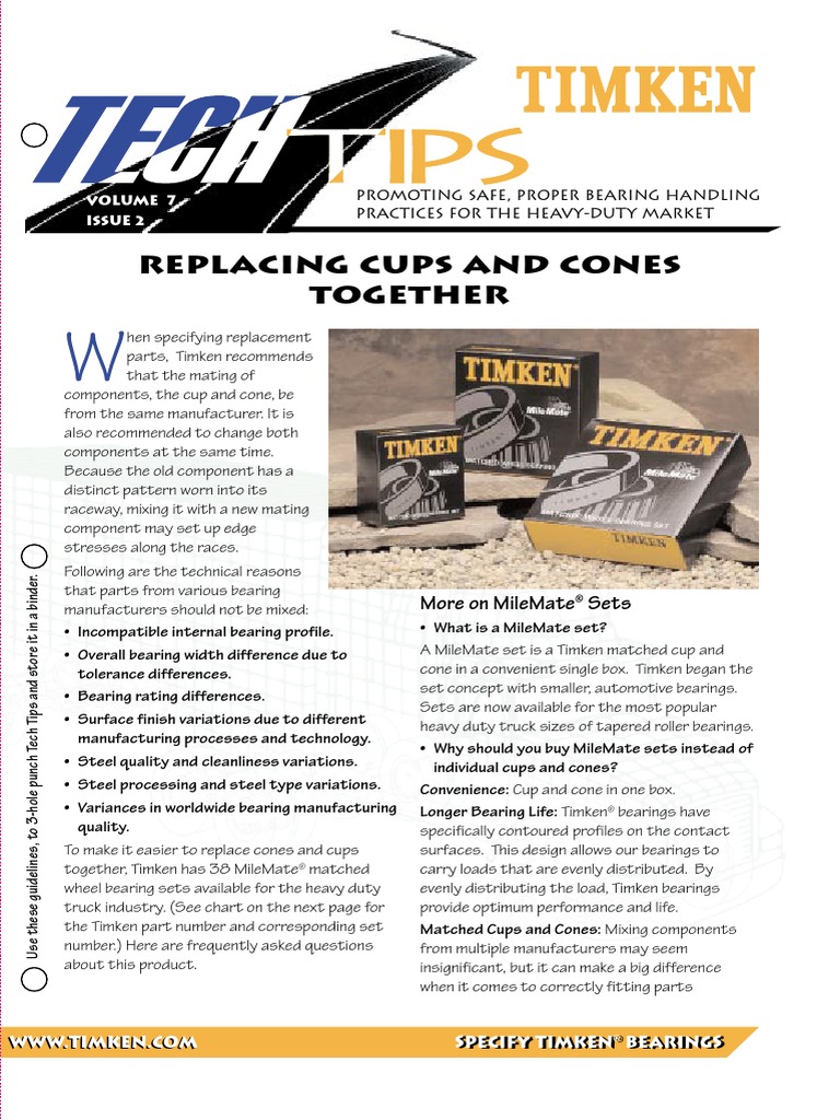 Timken Replacing Cup and Cone Together | PDF | Bearing (Mechanical ...