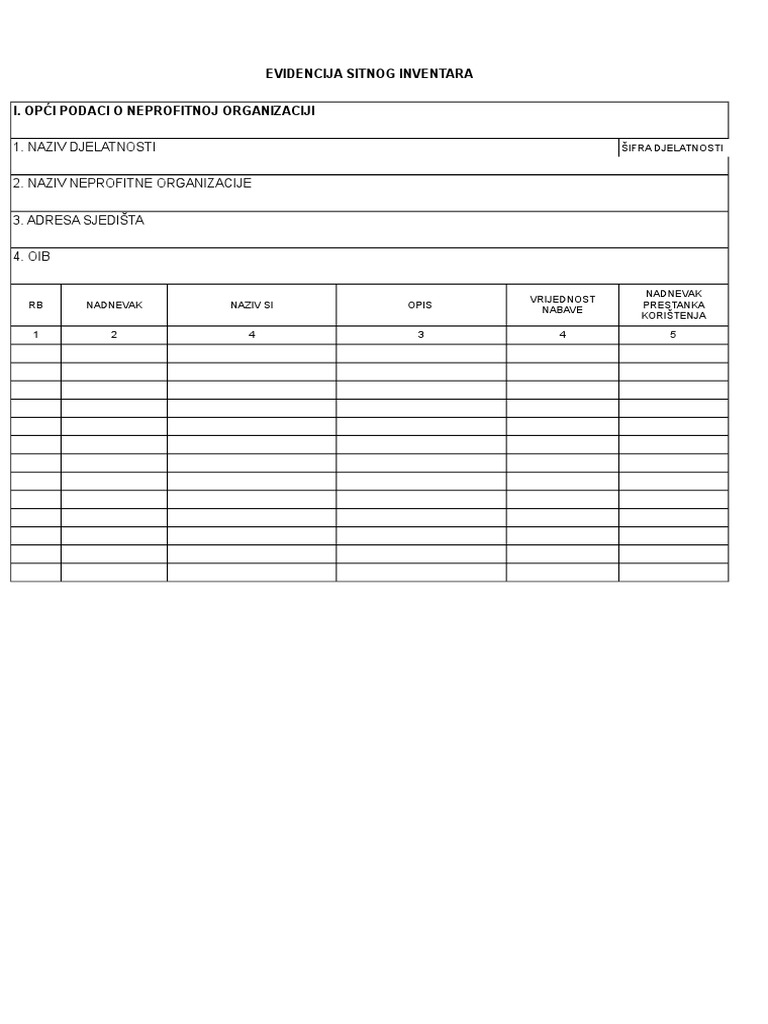 Evidencija Sitnog Inventara | PDF
