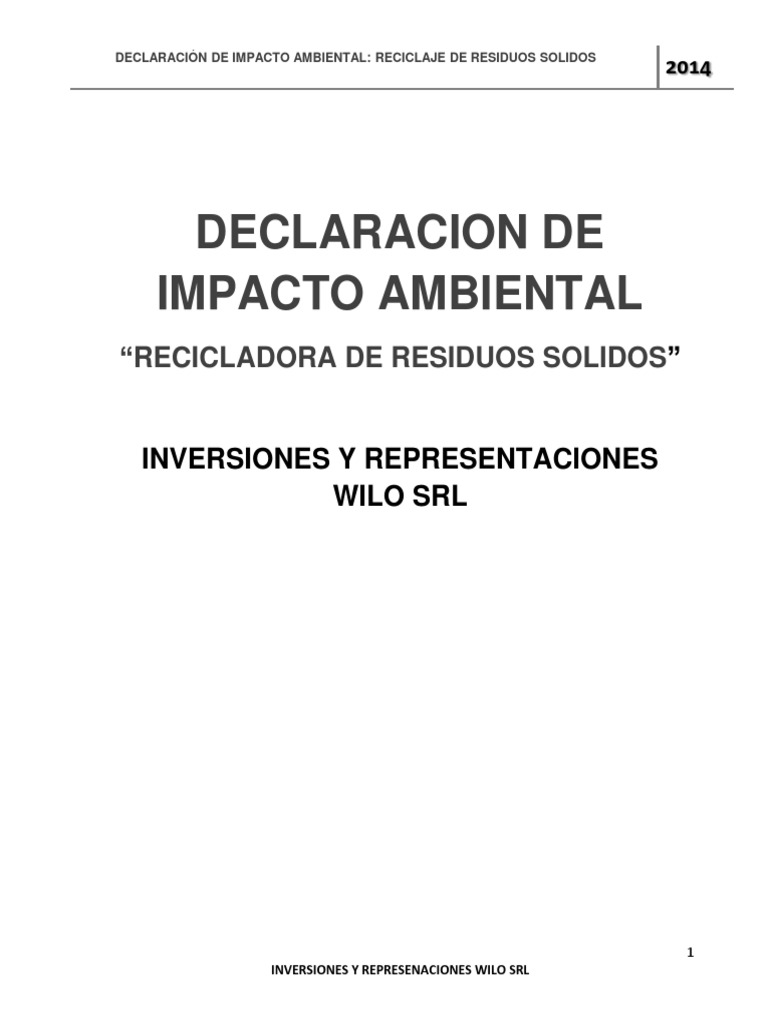 Declaracion de Impacto Ambiental para Una Planta de Acopio de ...