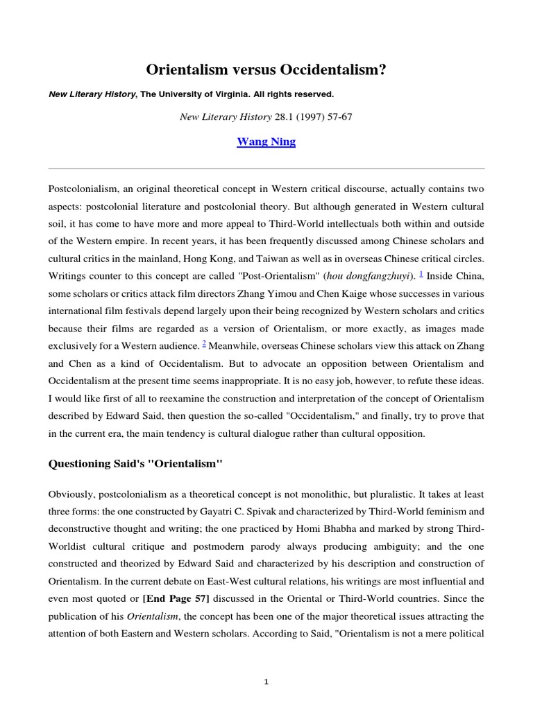 Orientalism Versus Occidentalism | PDF | Orientalism (Book) | Western World